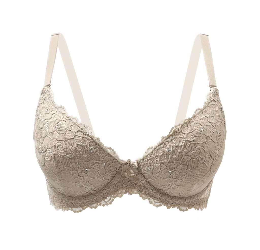 Floral Lace Underwired Bra With Rhinestone